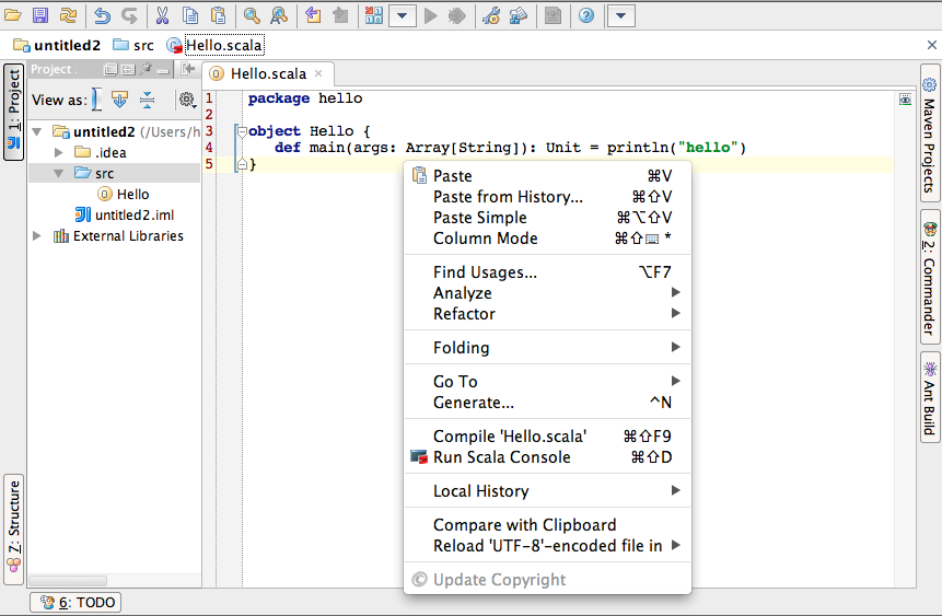 NEWBIE: running my hello world Scala program – IDEs Support (IntelliJ ... NEWBIE: running my hello world Scala program – IDEs Support (IntelliJ ...